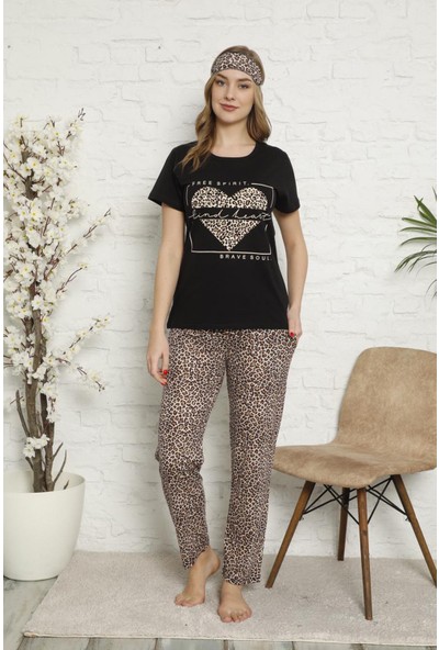 Markosin Kadın Kısa Kollu Leopar Desenli Pijama Takımı 2543 Markosin Kadın Kısa Kollu Leopar Desenli Pijama Takımı 2543