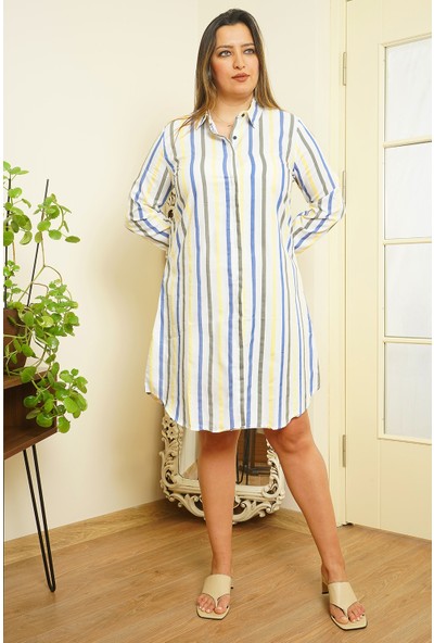 Markosin Büyük Beden Çizgili Tunik Elbise 5000