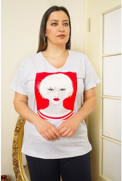 Markosin Kadın Büyük Beden V Yaka T-Shirt 1453