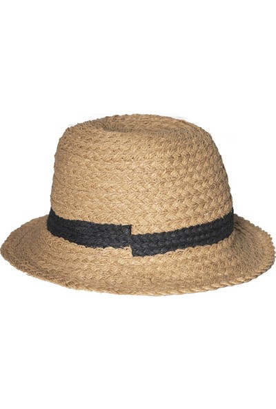kavshak Ekru Şerit Dokulu Fötr Kadın Hasır Şapka