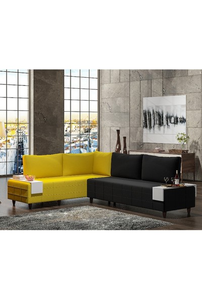 Homedora Issac Köşe Koltuk Takımı Sarı - Siyah Homedora Issac Köşe Koltuk Takımı Sarı - Siyah