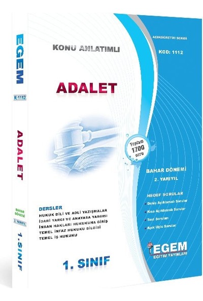 Egem Yayınları AÖF Adalet 1. Sınıf 2. Yarıyıl Bahar Dönemi 2021 Güncel