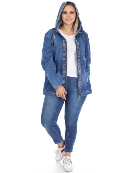 Haimoda Kadın Kot Mont Büyük Beden Taş Işli Kapüşonlu Haimoda Kadın Kot Mont Büyük Beden Taş Işli Kapüşonlu