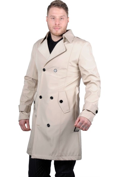 Maserto Slim Fit Erkek Krem Trençkot