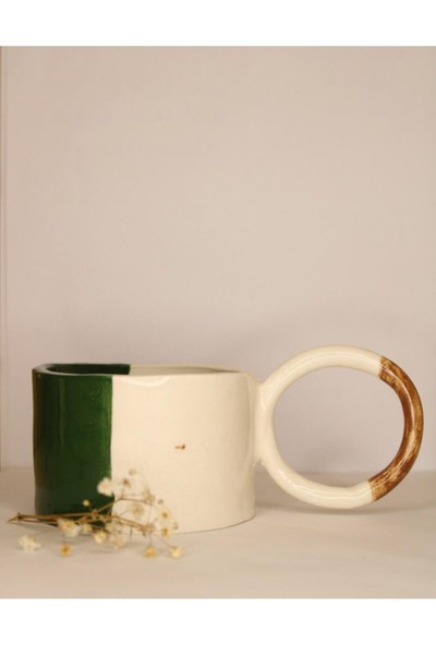 Rising Seramik El Yapımı Yeşil ve Beyaz Seramik Kupa