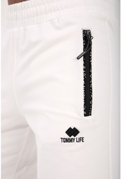 Tommy Life Ekru Erkek Fermuar Cepli Bağcıklı Standart Kalıp Şort-81182