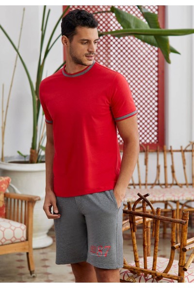 Eros 28015 %100 Pamuk O Yaka Altı Şort Erkek Pijama Takımı - Kırmızı Eros 28015 %100 Pamuk O Yaka Altı Şort Erkek Pijama Takımı - Kırmızı