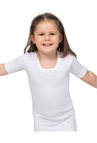 Namaldı 409 Altılı Yarım Kollu Kız Çocuk Atlet - Beyaz