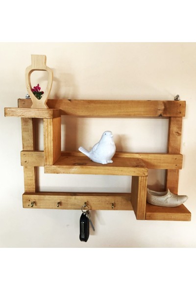 Emay Center Ahşap Raf Anahtarlık, Anahtar Asma Bölümlü Duvara Montaj