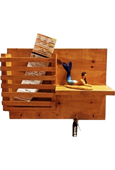 Emay Center Ahşap Raf Anahtarlık, Faturalık Anahtar Asma Bölümlü Duvara Montaj