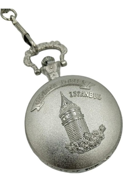 Profisher Klasik Kuvars Köstekli Cep Saati Silver Antika Kemer Zincirli Galata Kulesi Desenli Profisher Klasik Kuvars Köstekli Cep Saati Silver Antika Kemer Zincirli Galata Kulesi Desenli