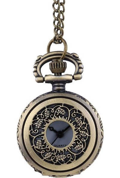 Profisher Kuvars Köstekli Mini Cep Saati Kolye Bronz Sarmaşık Güneş Desen Profisher Kuvars Köstekli Mini Cep Saati Kolye Bronz Sarmaşık Güneş Desen