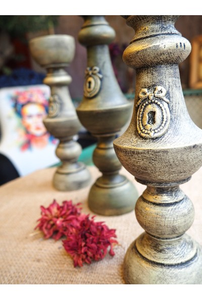 Moza Sanat 3 Lü Dekoratif Ahşap Şamdan Moza Sanat 3 Lü Dekoratif Ahşap Şamdan