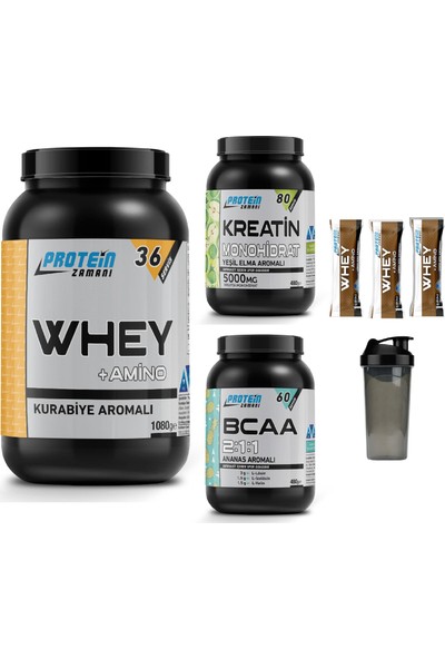 Protein Zamanı Whey Protein Tozu Kurabiye 1080 gr Bcaa 480 gr Kreatin 480 gr Kombinasyonu