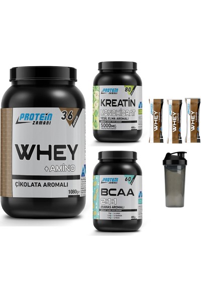 Protein Zamanı Whey Protein Tozu 1080 gr Çikolata Bcaa 480 gr Kreatin 480 gr Kombinasyonu Protein Zamanı Whey Protein Tozu 1080 gr Çikolata Bcaa 480 gr Kreatin 480 gr Kombinasyonu