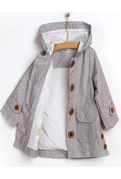 Mdm Gri Havalı Puanlı Düğmeli Yeni Sezon Yağmurluk