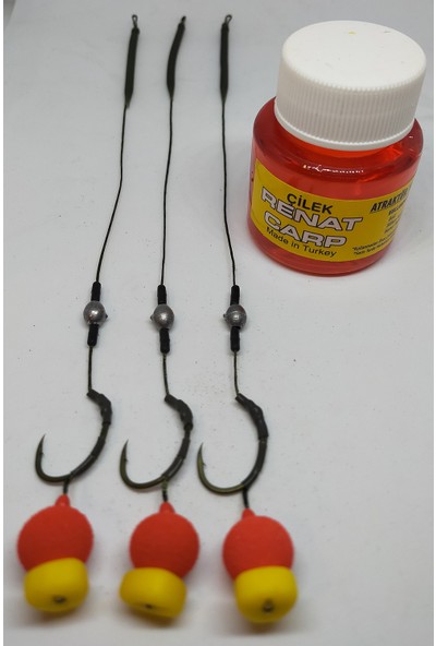 Sazan Rig Yüzen Eva Rig Takımı Çilek Atraktörlü (3' Lü Set)