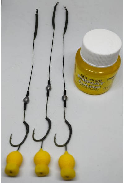 Sazan Rig Yüzen Sarı Eva Rig Takımı Süt Mısır Atraktörlü (3' Lü Set)