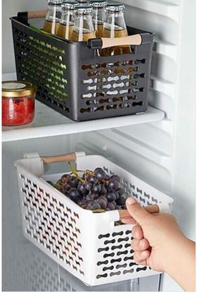 İncirop Buzdolabı Düzenleyici, Ahşap Saplı Plastik Düzenleyici Sepet Siyah (1 Adet) İncirop Buzdolabı Düzenleyici, Ahşap Saplı Plastik Düzenleyici Sepet Siyah (1 Adet)