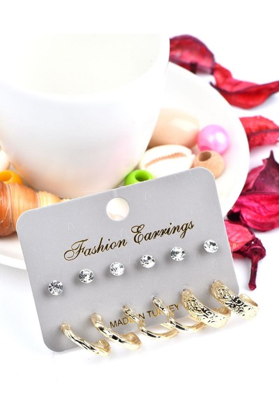 Soobepark Karışık Tasarım Çoklu Küpe Seti Sarı Renk