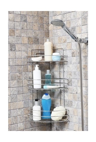 Sas Paslanmaz Krom 3 Lü Banyo Köşeliği Şampuanlık Köşelik Banyo Rafı