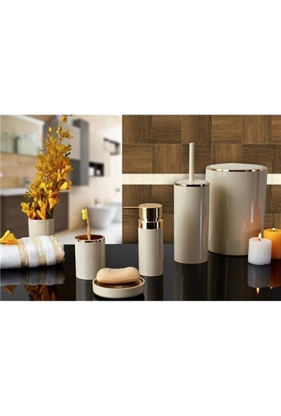 Primanova Lenox 5 Parça Banyo Seti Bej Altın Primanova Lenox 5 Parça Banyo Seti Bej Altın