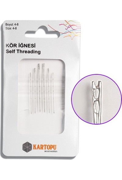 Kartopu 6 Adet Çift Delikli Kör Iğnesi Gümüş