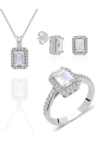 Acar Silver Beyaz Zirkon Baget Taşlı Kadın Gümüş Takı Seti Acar Silver Beyaz Zirkon Baget Taşlı Kadın Gümüş Takı Seti