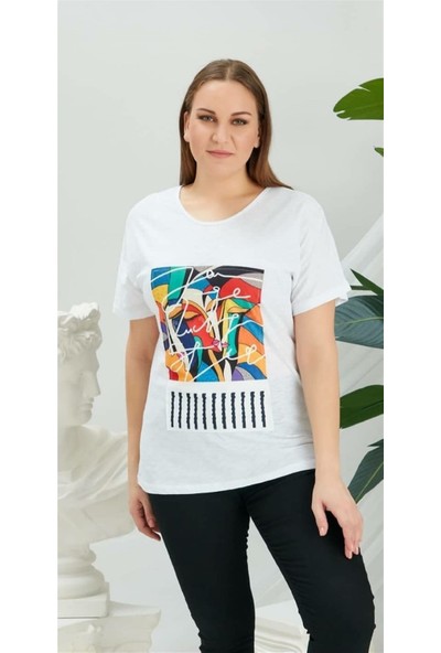 Rota Giyim Rmg Ön Kısım Resimli Büyük Beden Beyaz Tişört Rota Giyim Rmg Ön Kısım Resimli Büyük Beden Beyaz Tişört
