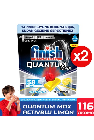 Finish Quantum Max Bulaşık Makinesi Deterjanı Tableti / Kapsülü Limonlu 116(58x2) Yıkama Finish Quantum Max Bulaşık Makinesi Deterjanı Tableti / Kapsülü Limonlu 116(58x2) Yıkama