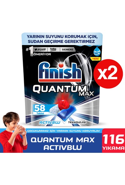 Finish Quantum Max Bulaşık Makinesi Deterjanı Tableti / Kapsülü 116(58x2) Yıkama Finish Quantum Max Bulaşık Makinesi Deterjanı Tableti / Kapsülü 116(58x2) Yıkama