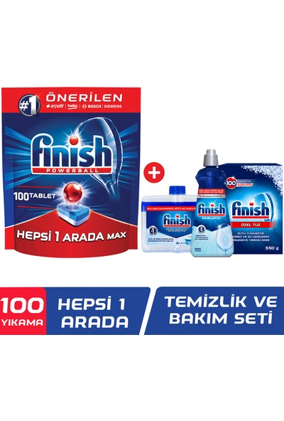 Finish Hepsi Bir Arada Bulaşık Makinesi Deterjanı Tableti 100 Yıkama + Temizlik ve Bakım Seti Finish Hepsi Bir Arada Bulaşık Makinesi Deterjanı Tableti 100 Yıkama + Temizlik ve Bakım Seti