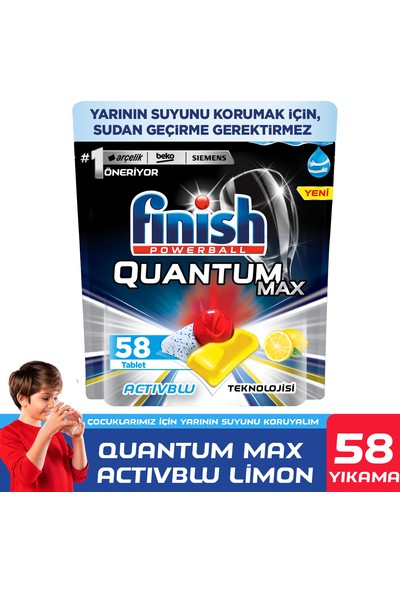 Finish Quantum Max Bulaşık Makinesi Deterjanı Tableti / Kapsülü Limonlu 58 Yıkama Finish Quantum Max Bulaşık Makinesi Deterjanı Tableti / Kapsülü Limonlu 58 Yıkama