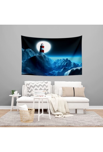 Vagonik Deniz Feneri Manzara Duvar Örtüsü Halısı 150 x 100 cm