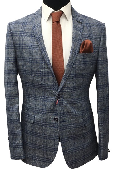 By Mustafa Erkek Indigo-Gri Ekose 6drop Astarsız Slim Fit Ceket By Mustafa Erkek Indigo-Gri Ekose 6drop Astarsız Slim Fit Ceket