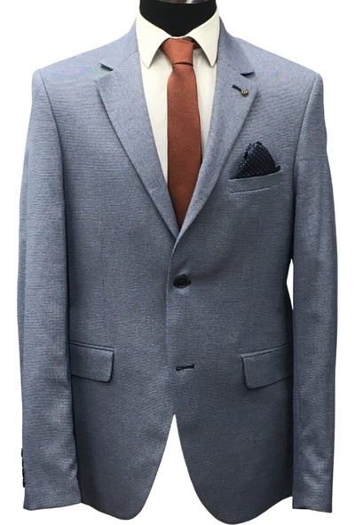 By Mustafa Erkek Mavi Armürlü 6drop Battal Slim Fit Ceket