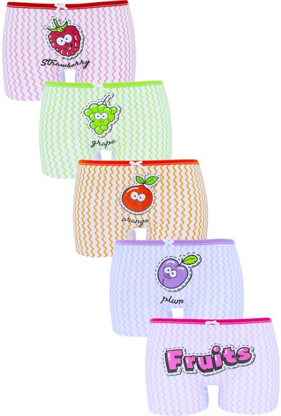 Biyokids Kız Çocuk Boxer 5'li Paket Karışık Renk Baskılı Boxer