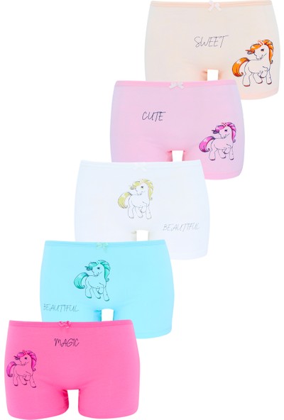 Biyokids Kız Çocuk Boxer 5'li Paket Karışık Renk Baskılı Boxer