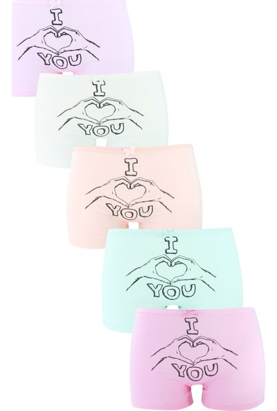Biyokids Kız Çocuk Boxer 5'li Paket Karışık Renk Baskılı Boxer