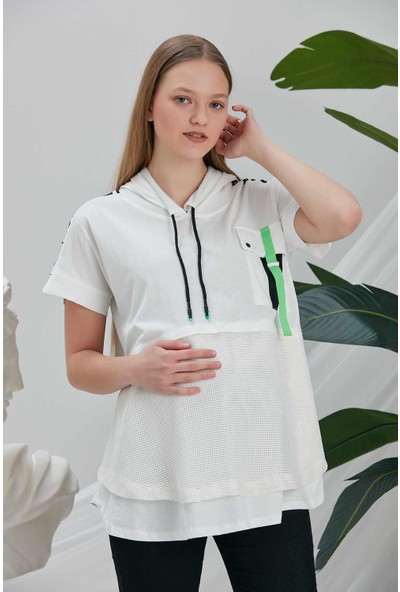 Işşıl O7147-Fıle Kombin Kısa Kol Kapişonlu Hamile Sweatshirt