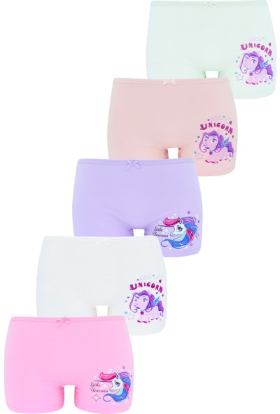 Biyokids Kız Çocuk Boxer 5'li Paket Karışık Renk Unicorn Baskılı Boxer