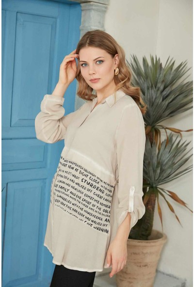 Işşıl O7091-Yıkamalı Baskı Hamile Gömlek