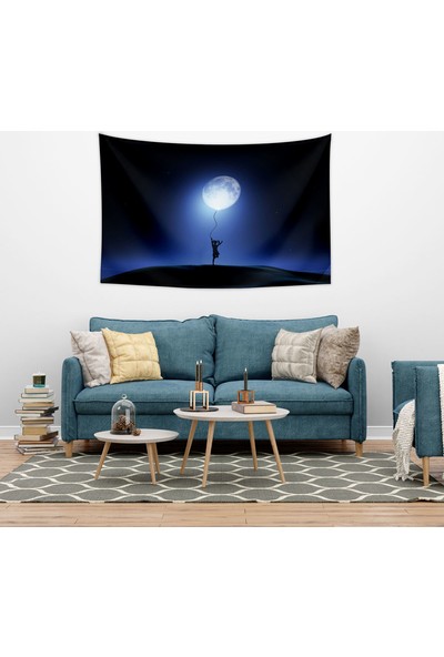 Vagonik Dolunay ve Çocuk Manzara Duvar Örtüsü Halısı 70 x 100 cm