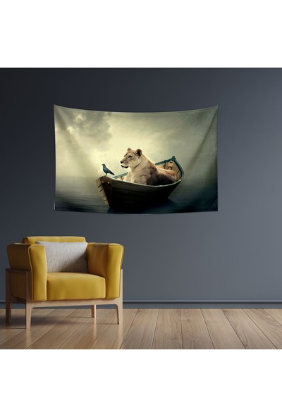 Vagonik Surreal Kaplan ve Karga Duvar Örtüsü Halısı 70 x 100 cm