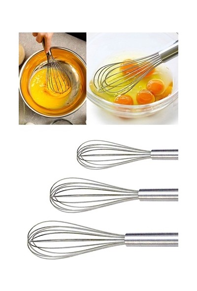 İndirim Kap Paslanmaz 3 Boy Çırpıcı Çırpma Teli Seti 35 x 25 x 21 cm.