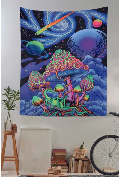 Hobimania Mantar Mavi Duvar Örtüsü Duvar Halısı Tapestry 40X60 cm Duvar Dekorasyon Moda