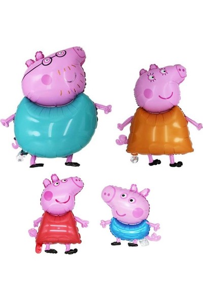 Asil Toys Peppa Pig Ailesi 4 Lü Set Folyo Balon Parti Malzemesi