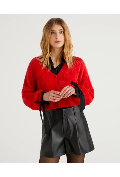 United Colors Of Benetton V Yaka Crop Hırka