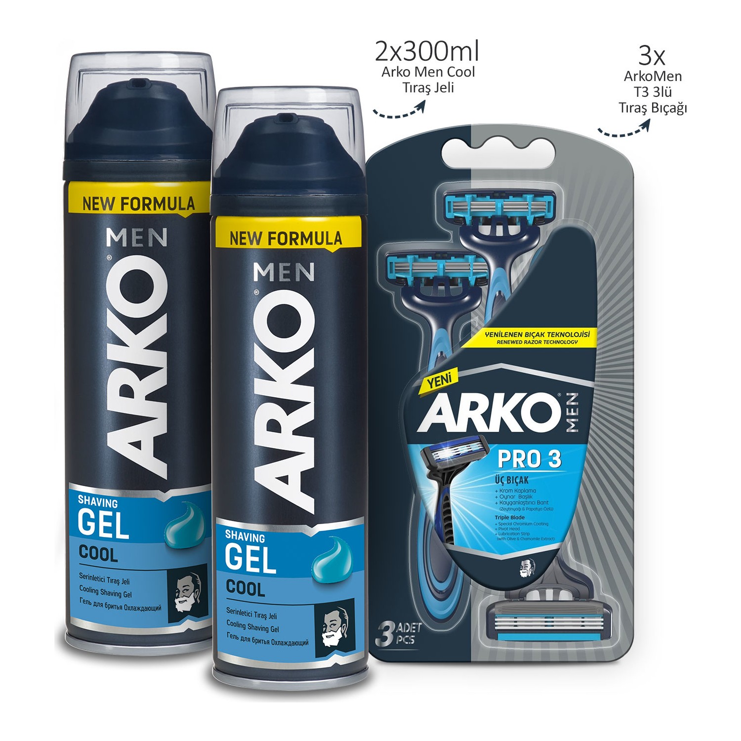 Arko Men Cool Tıraş Köpüğü 2 x 200 ml ve Arko Men T3 Tıraş Fiyatı