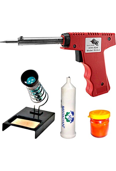 Kalem Havya 40-80W Ayarlı Lehim Tabancası ve Lehim Standı Pasta Seti 4 Parça Tamir Set